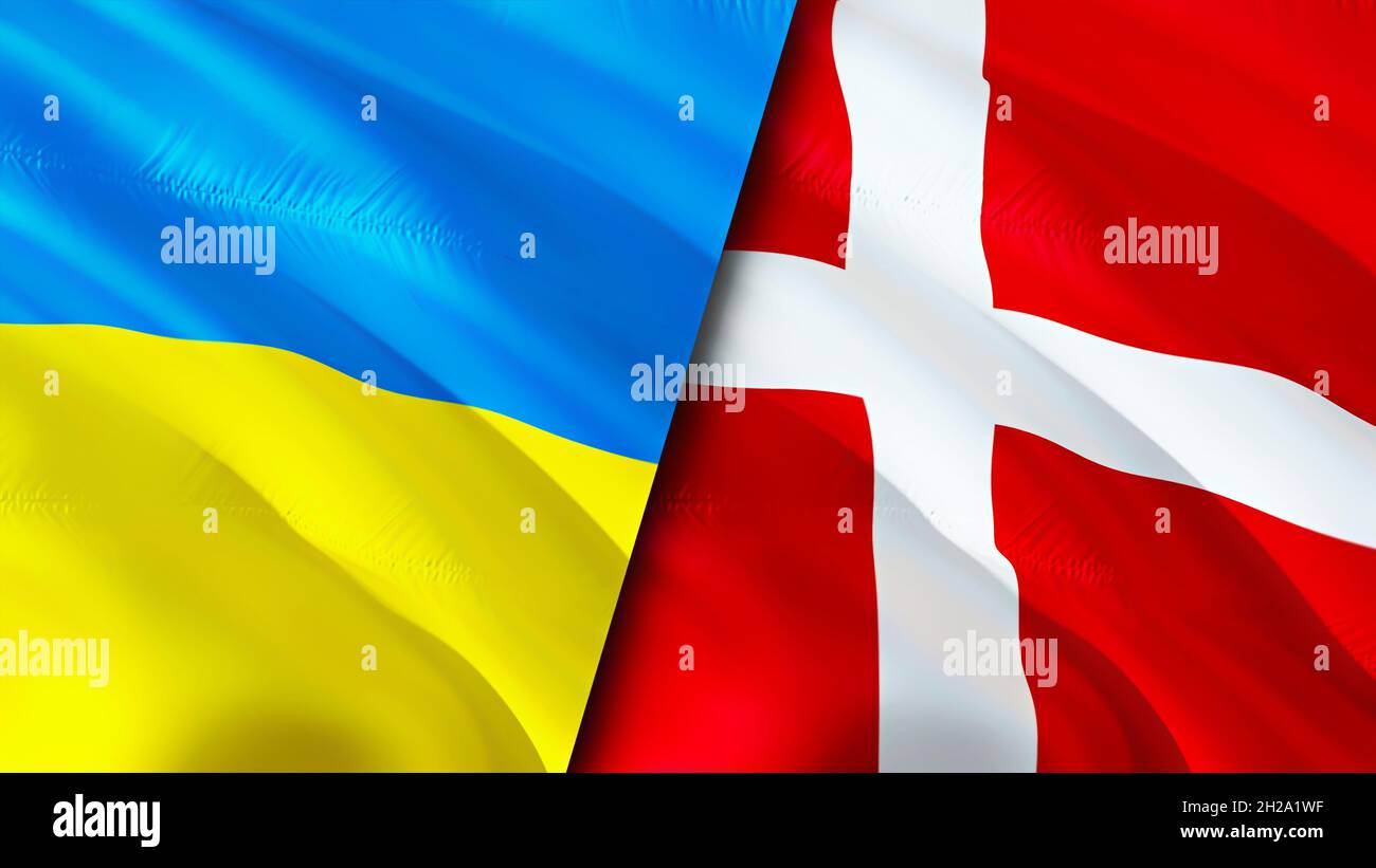Ukraine and Denmark flags. 3D Waving flag design. Ukraine Denmark flag ...
