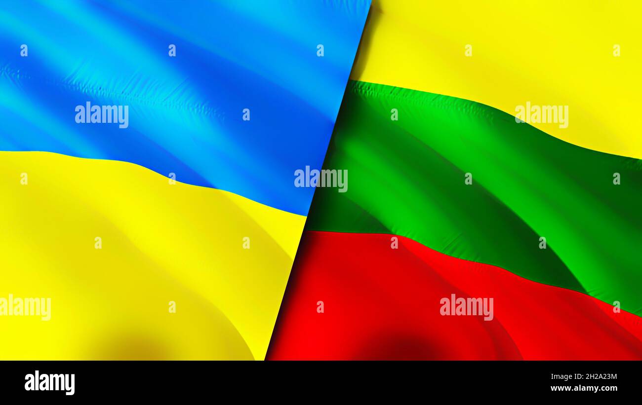 Ukraine and Lithuania flags. 3D Waving flag design. Ukraine Lithuania ...