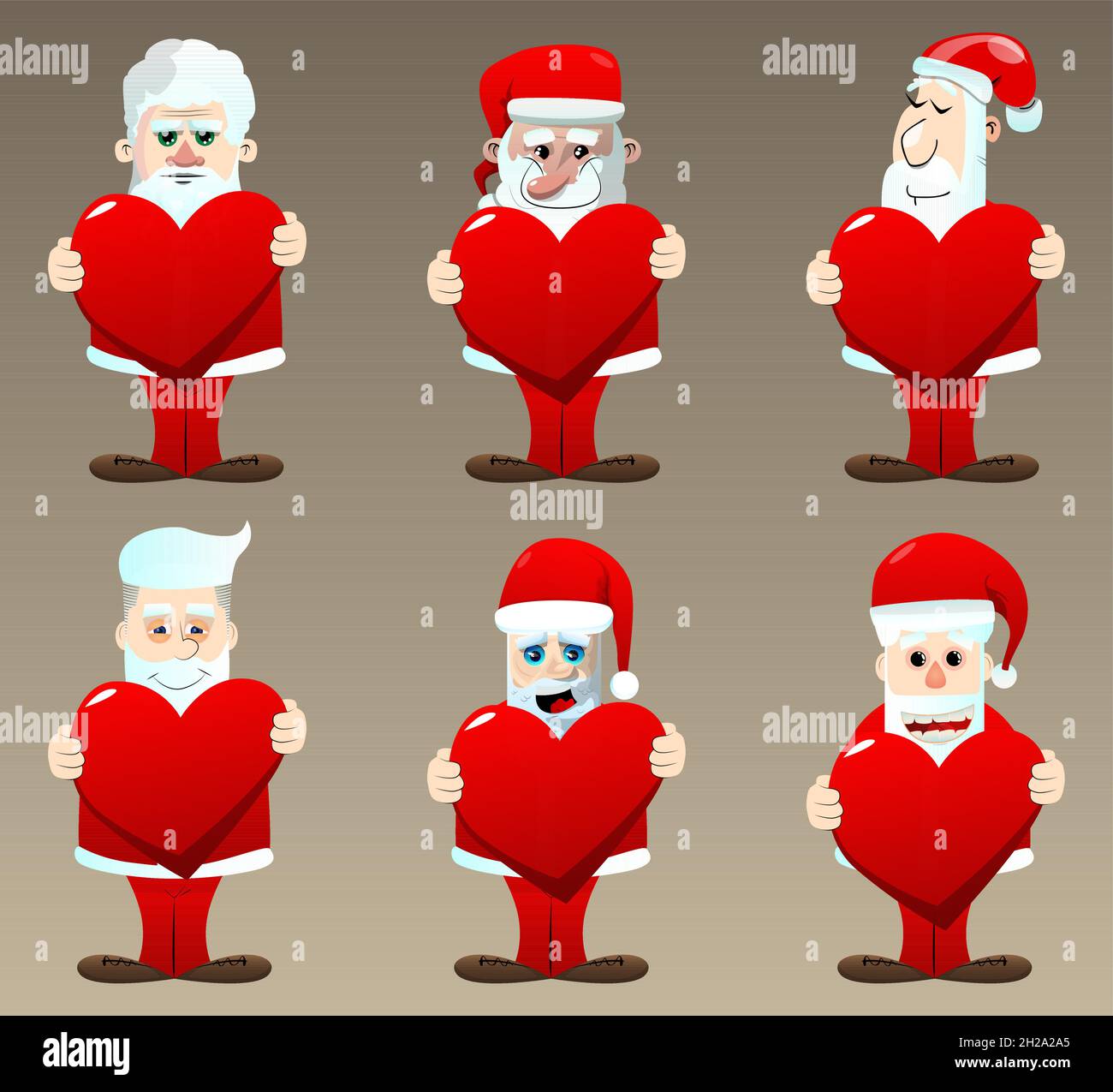Santa Claus in his red clothes with white beard hugging big red heart ...