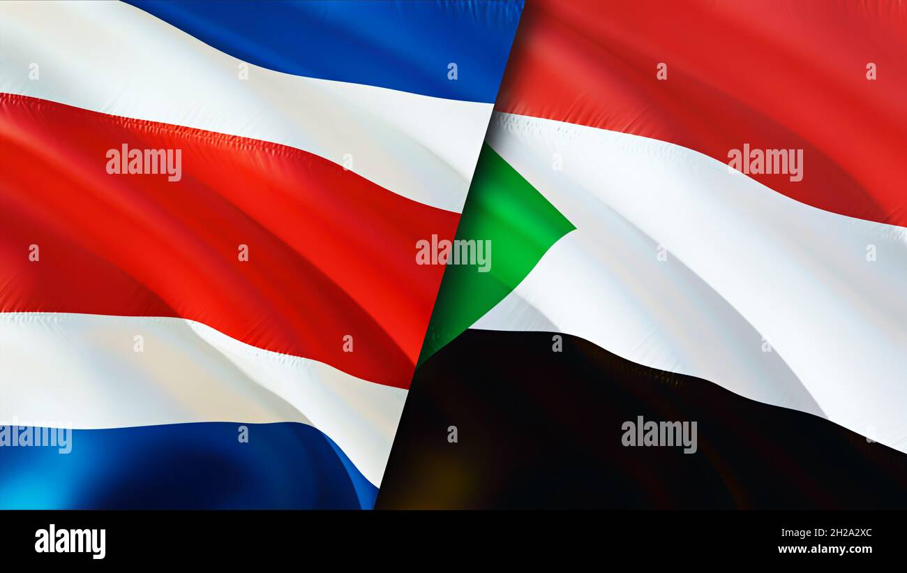 Costa Rica and Sudan flags. 3D Waving flag design. Costa Rica Sudan ...