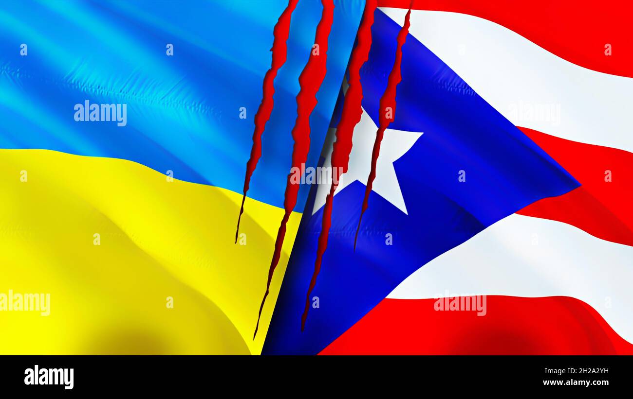 Ukraine and Puerto Rico flags with scar concept. Waving flag,3D ...