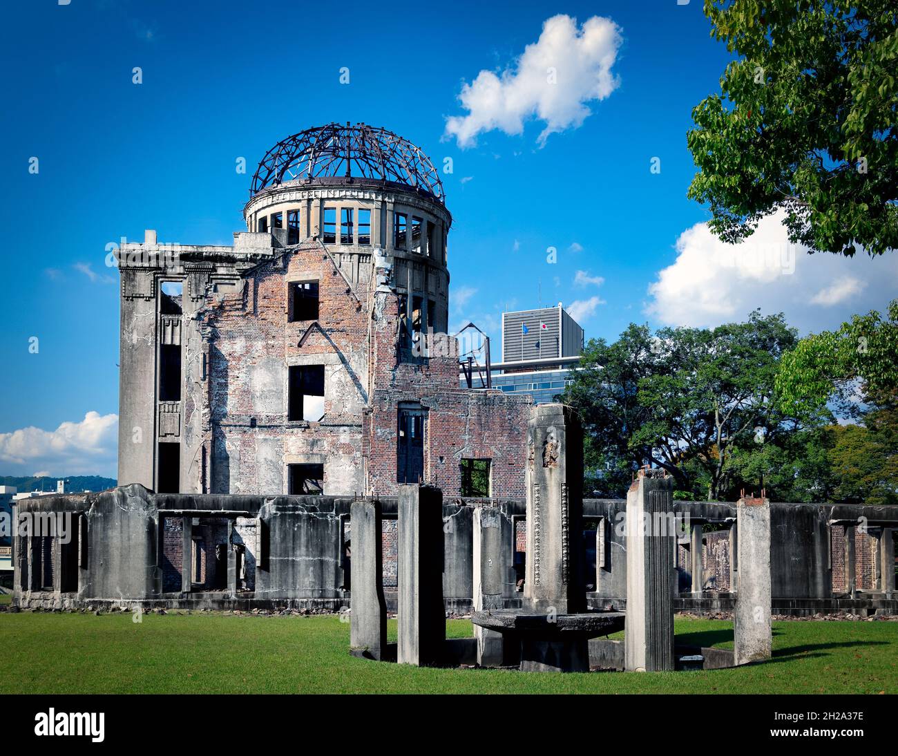 The ruins of the Genbaku Dome, or Atomic Bomb Dome, a UNESCO World Heritage site near the ground ...