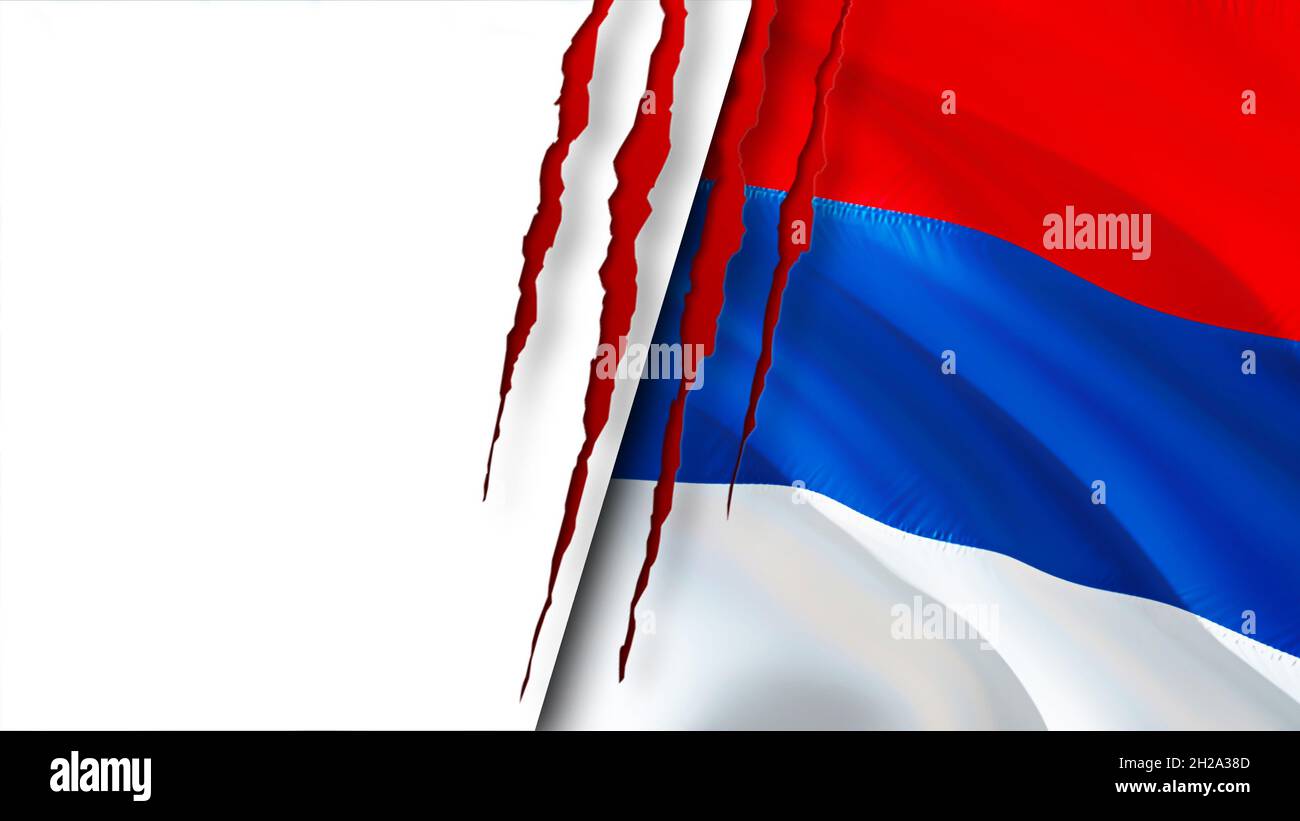 White half and Serbia flags with scar concept. Waving flag,3D rendering ...