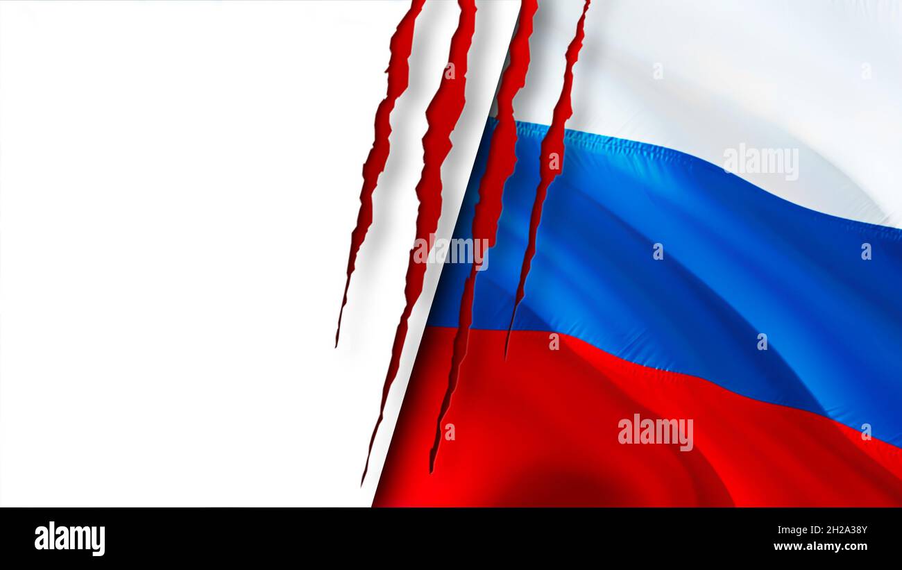 White half and Russia flags with scar concept. Waving flag,3D rendering ...