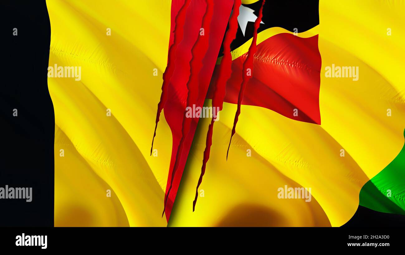 Belgium and Nevis Island flags with scar concept. Waving flag,3D ...