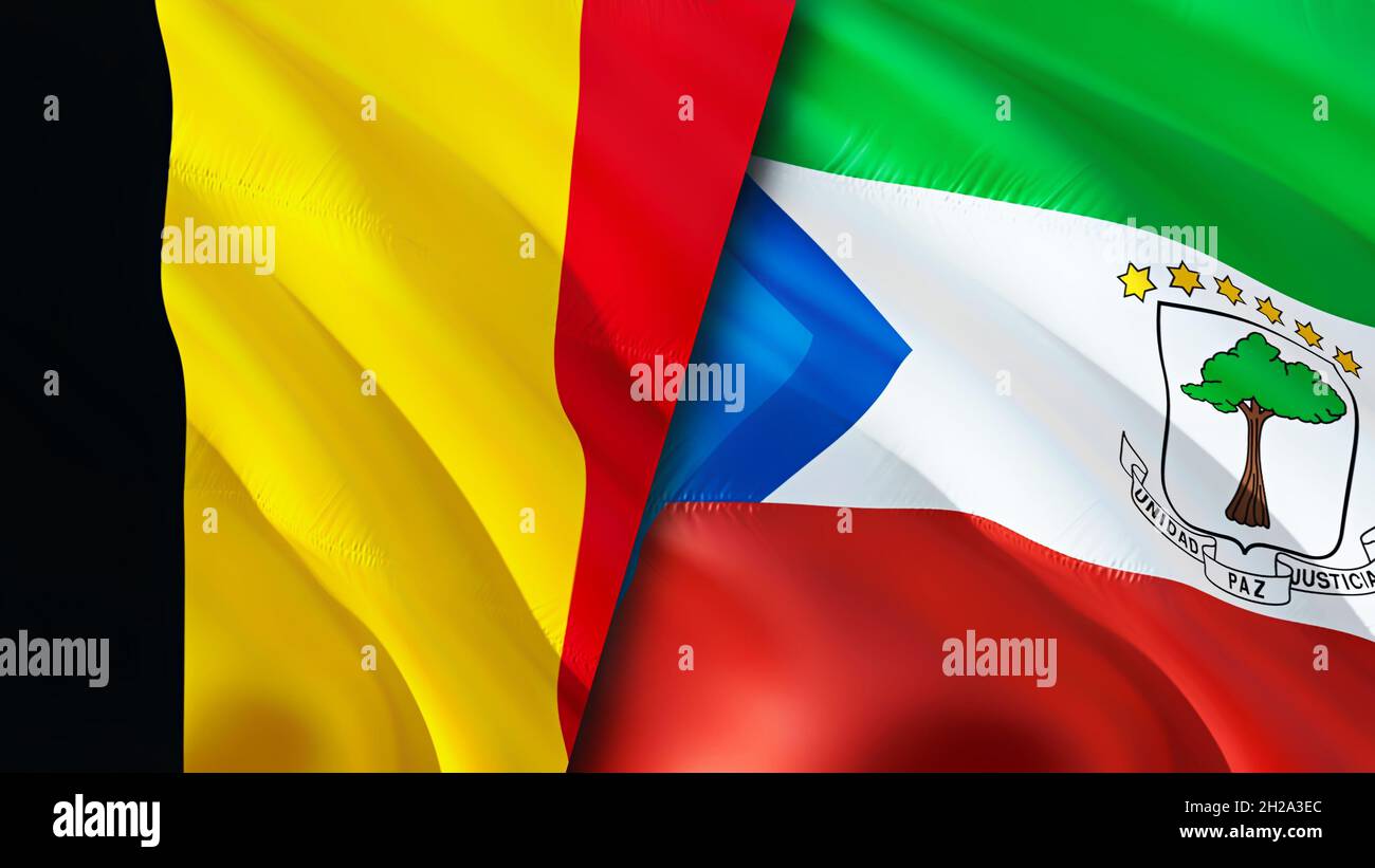 Belgium and Equatorial Guinea flags. 3D Waving flag design. Belgium ...