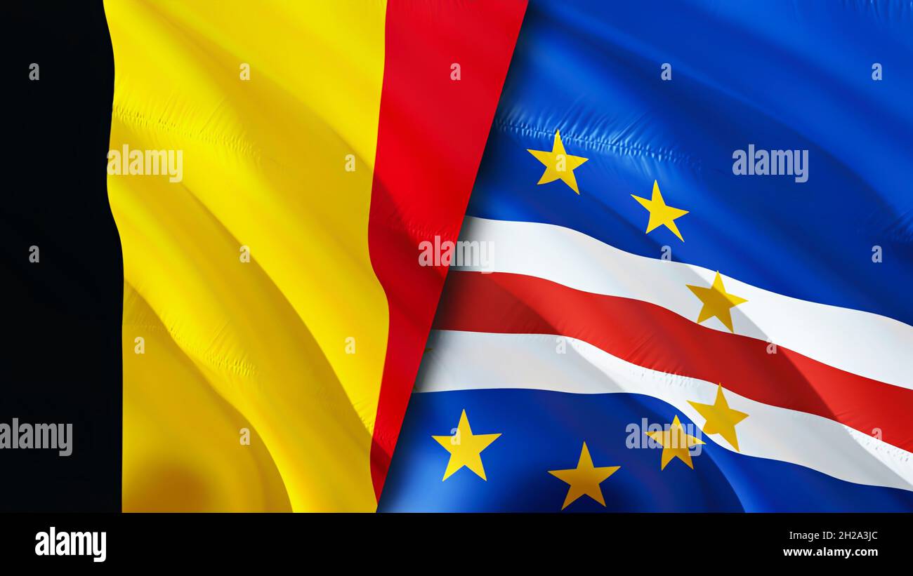 Belgium and Cape Verde flags. 3D Waving flag design. Belgium Cape Verde ...