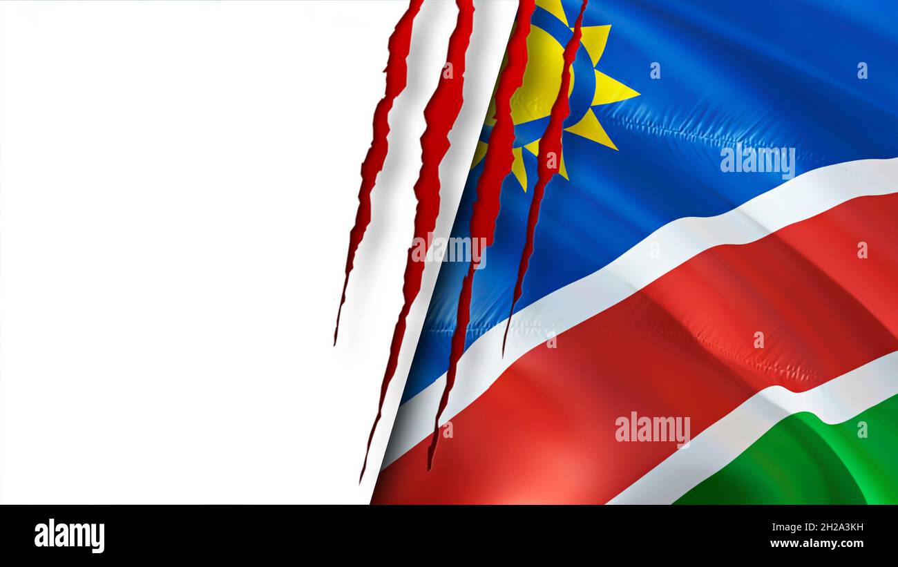 White half and Namibia flags with scar concept. Waving flag,3D ...