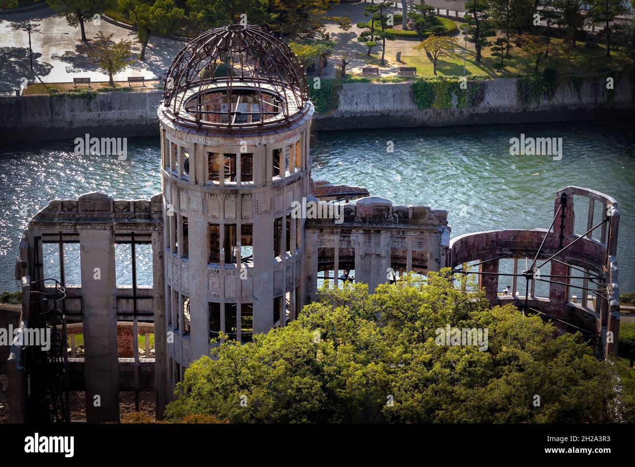 The ruins of the Genbaku Dome, or Atomic Bomb Dome, near the ground ...