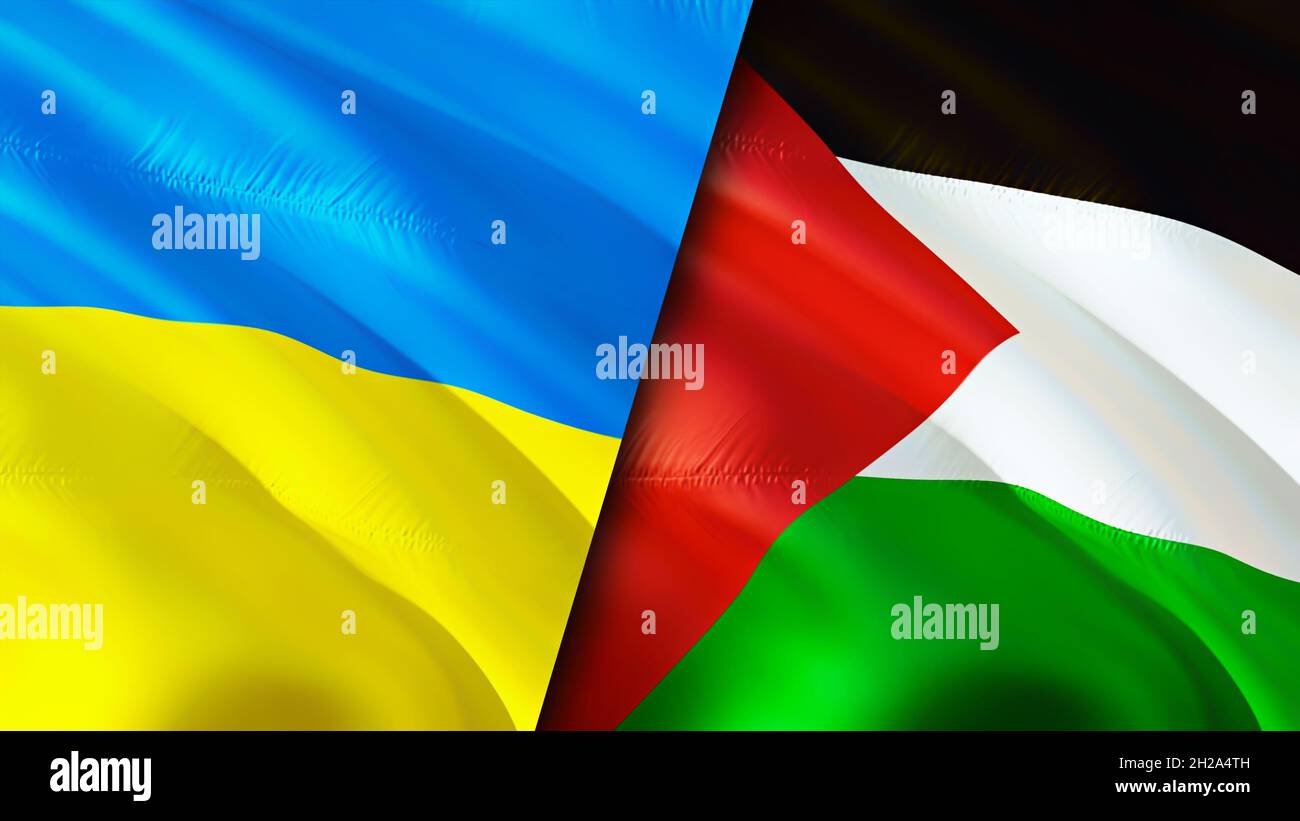 Ukraine and Palestine flags. 3D Waving flag design. Ukraine Palestine ...