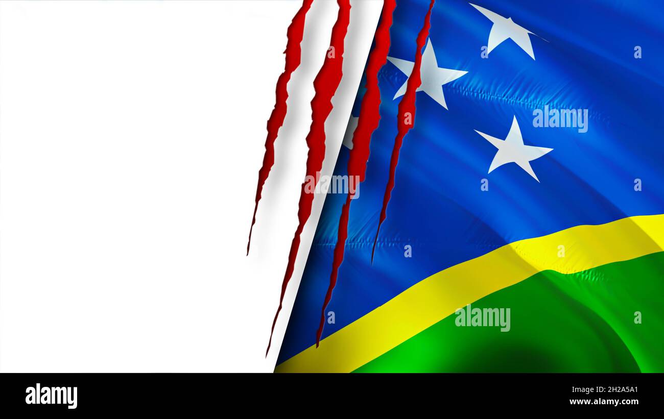 White half and Solomon Islands flags with scar concept. Waving flag,3D ...