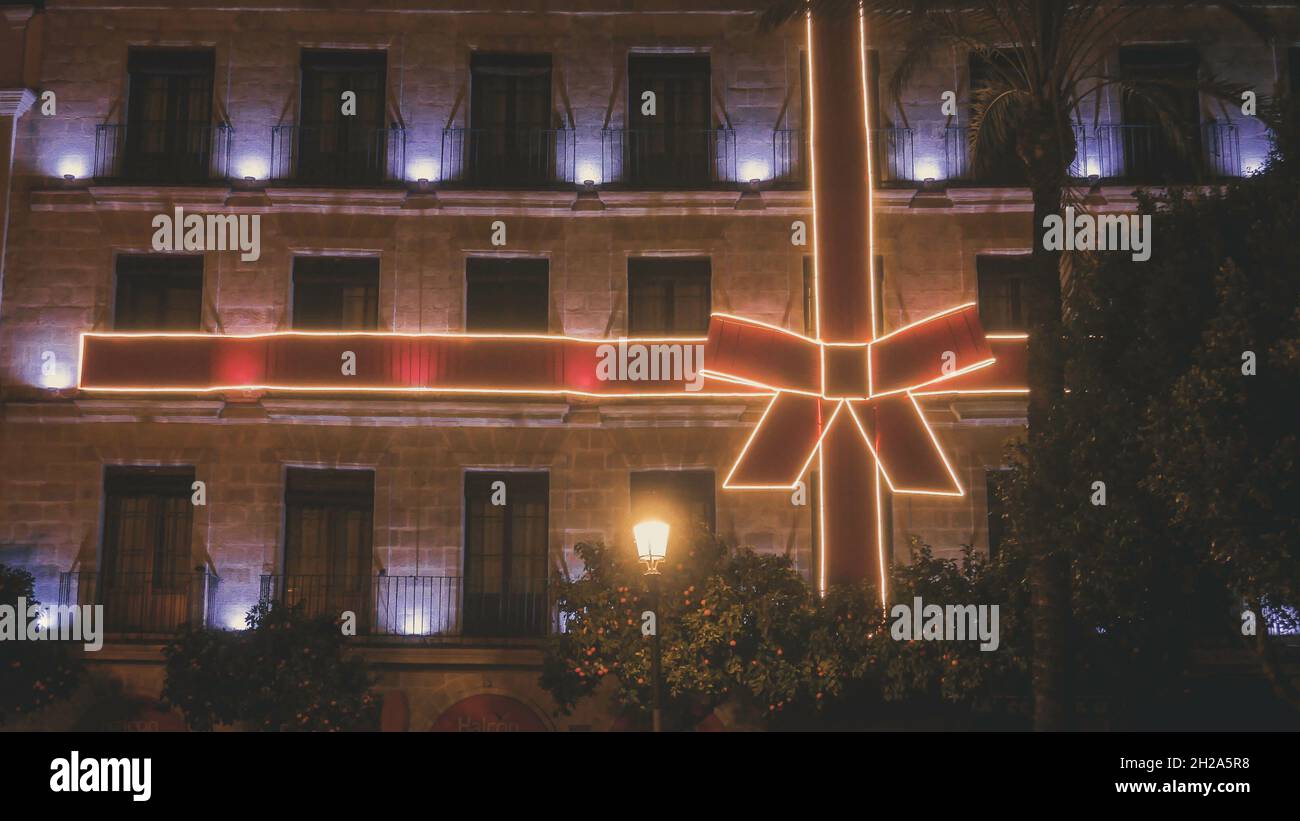 Building decorate with lights in Christmas Stock Photo - Alamy