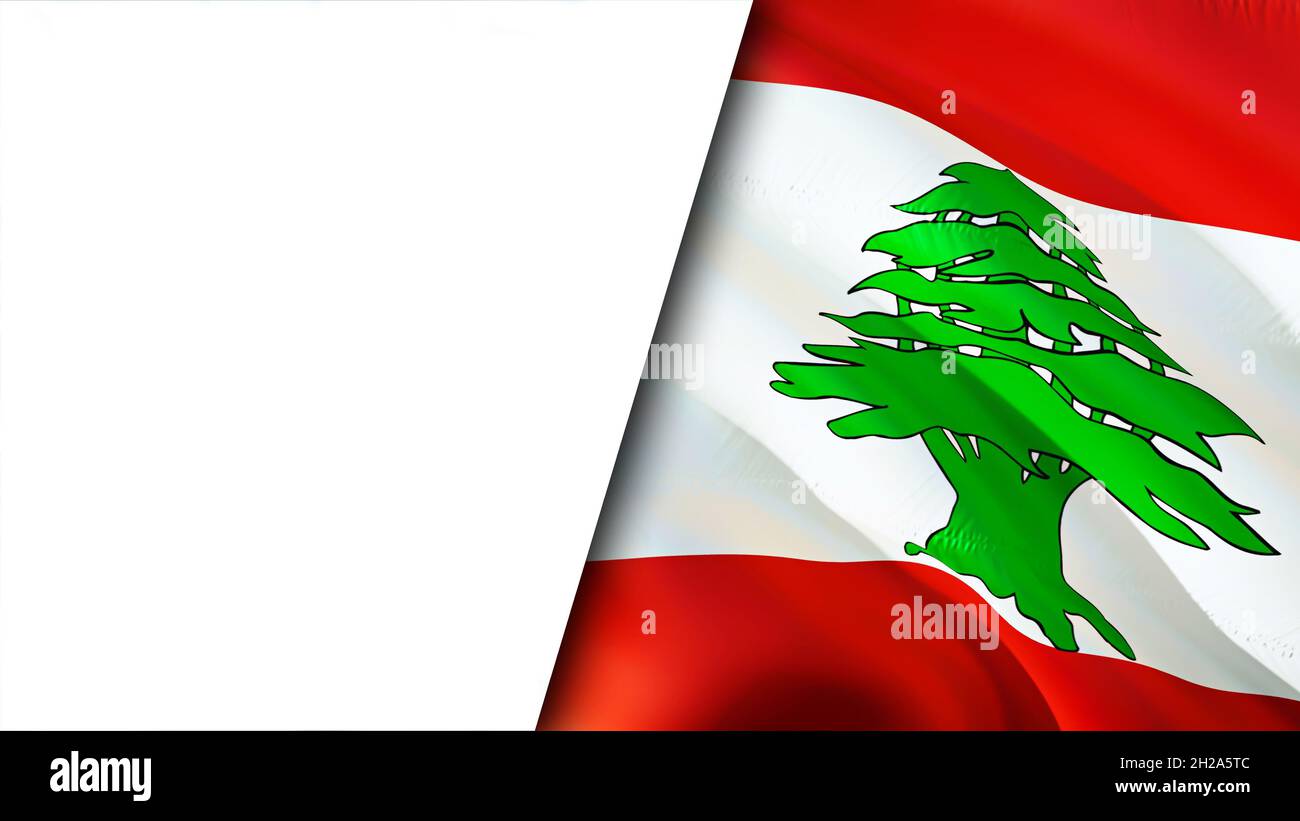 White background and Lebanon flags. 3D Waving flag design. Lebanon ...