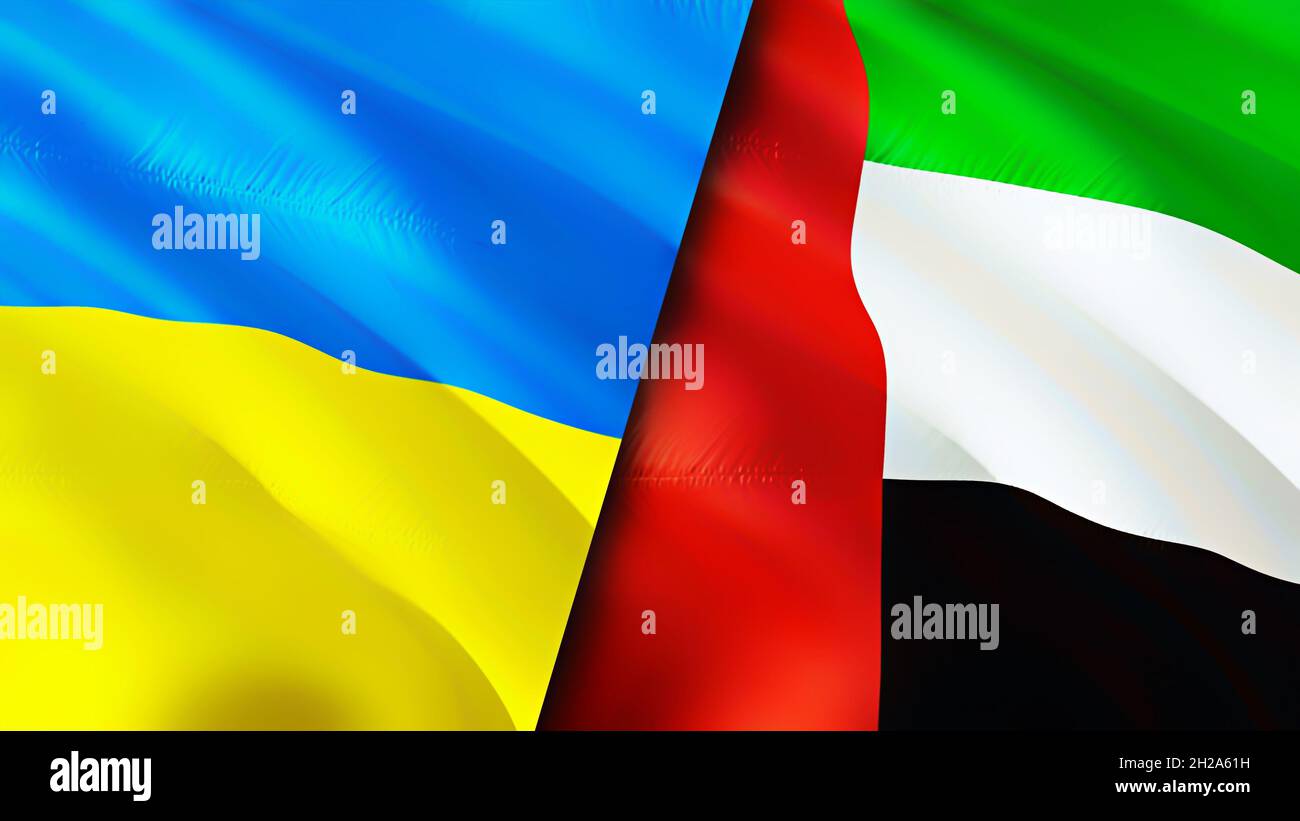 Ukraine and United Arab Emirates flags. 3D Waving flag design. Ukraine ...