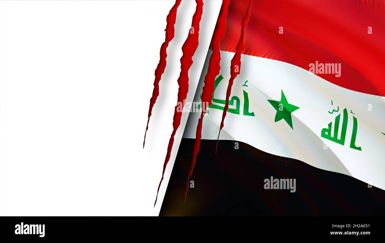 White half and Iraq flags with scar concept. Waving flag,3D rendering ...