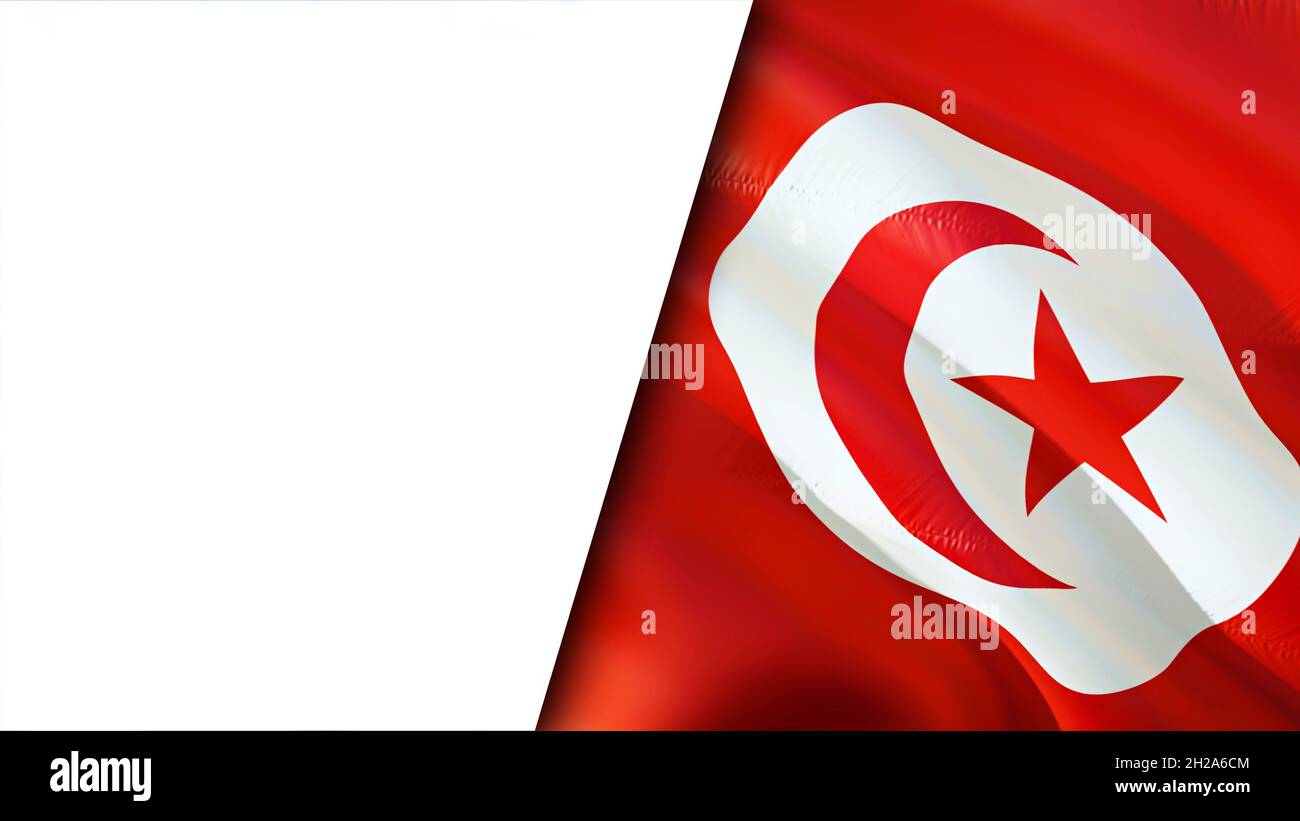 White background and Tunisia flags. 3D Waving flag design. Tunisia ...