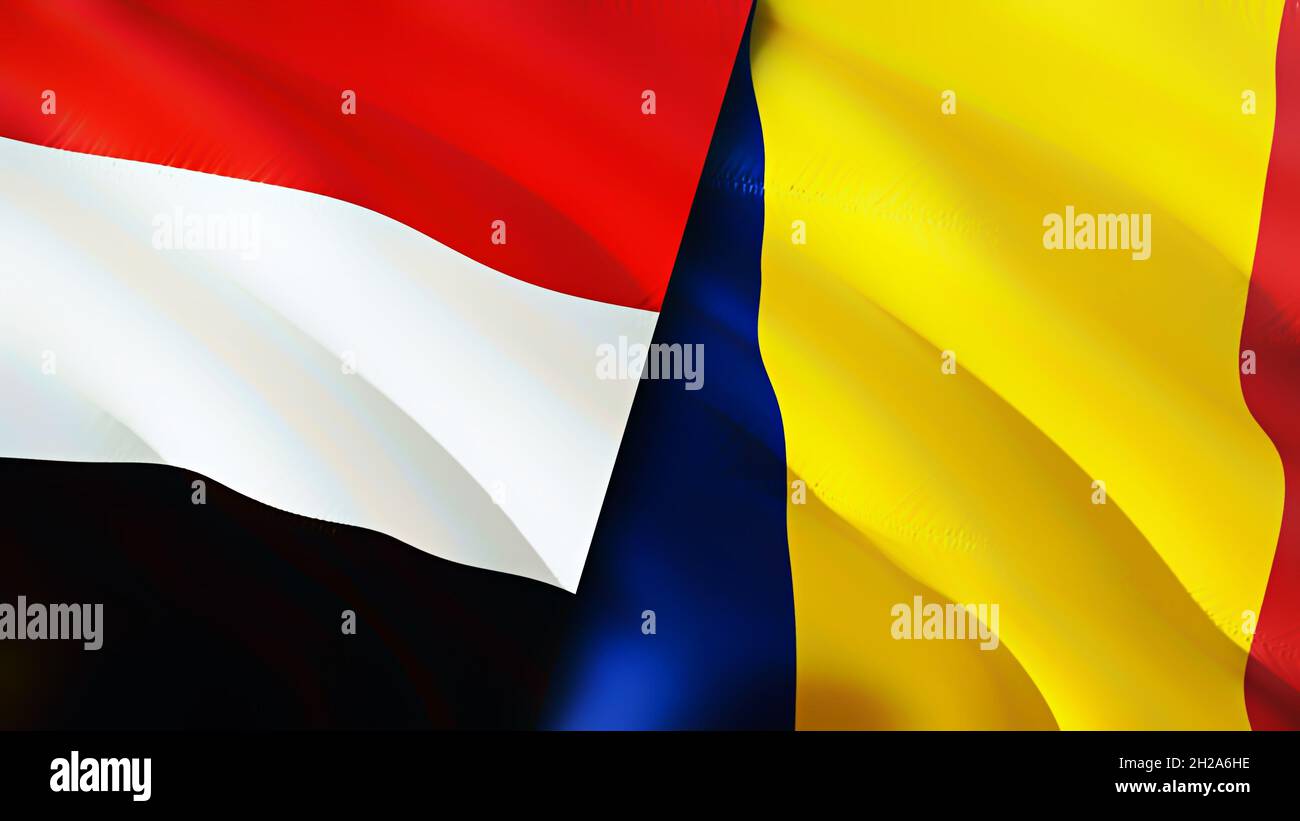 Yemen and Chad flags. 3D Waving flag design. Yemen Chad flag, picture ...
