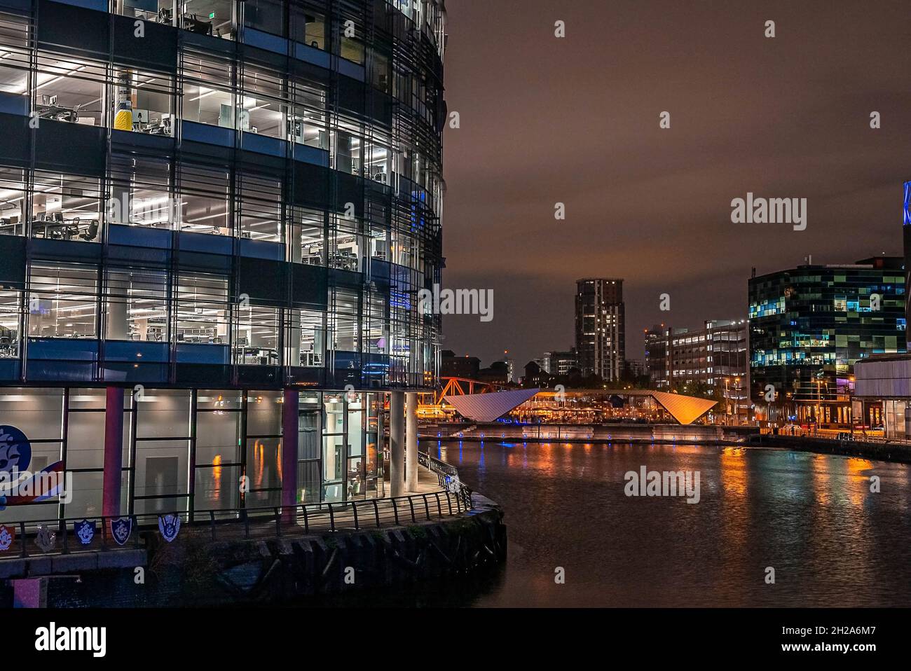 The Lights Of Manchester Ship Canal Stock Photo - Alamy