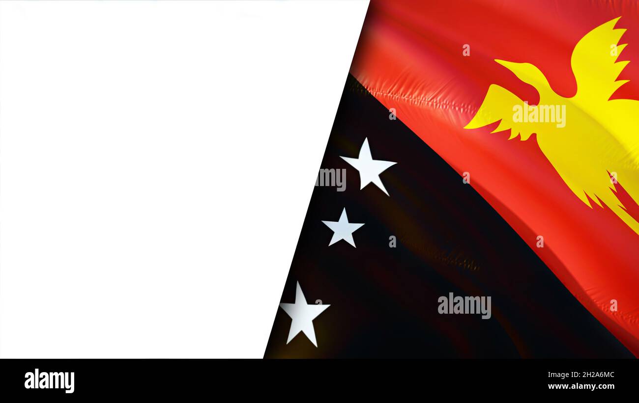 White background and Papua New Guinea flags. 3D Waving flag design ...