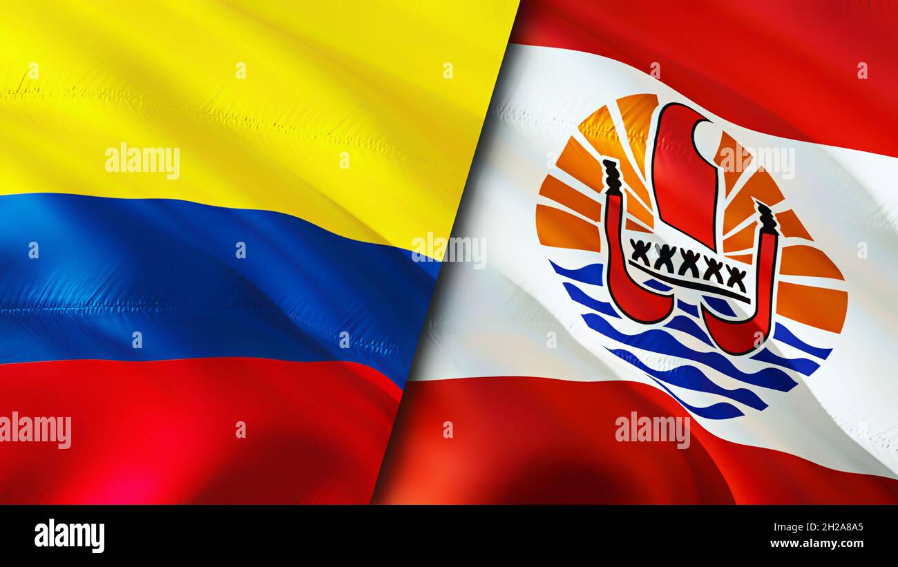Colombia and French Polynesia flags. 3D Waving flag design. Colombia ...