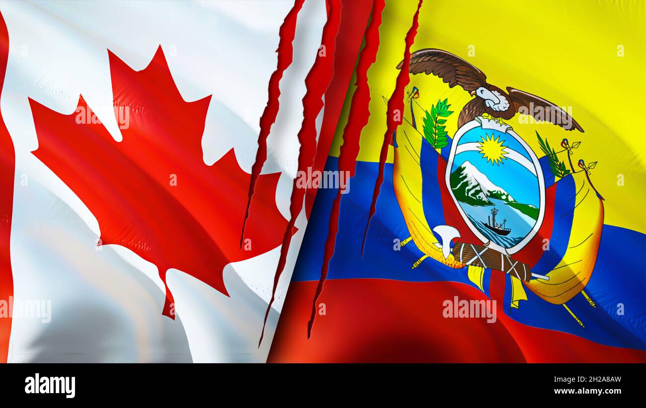 Canada and Ecuador flags with scar concept. Waving flag,3D rendering ...