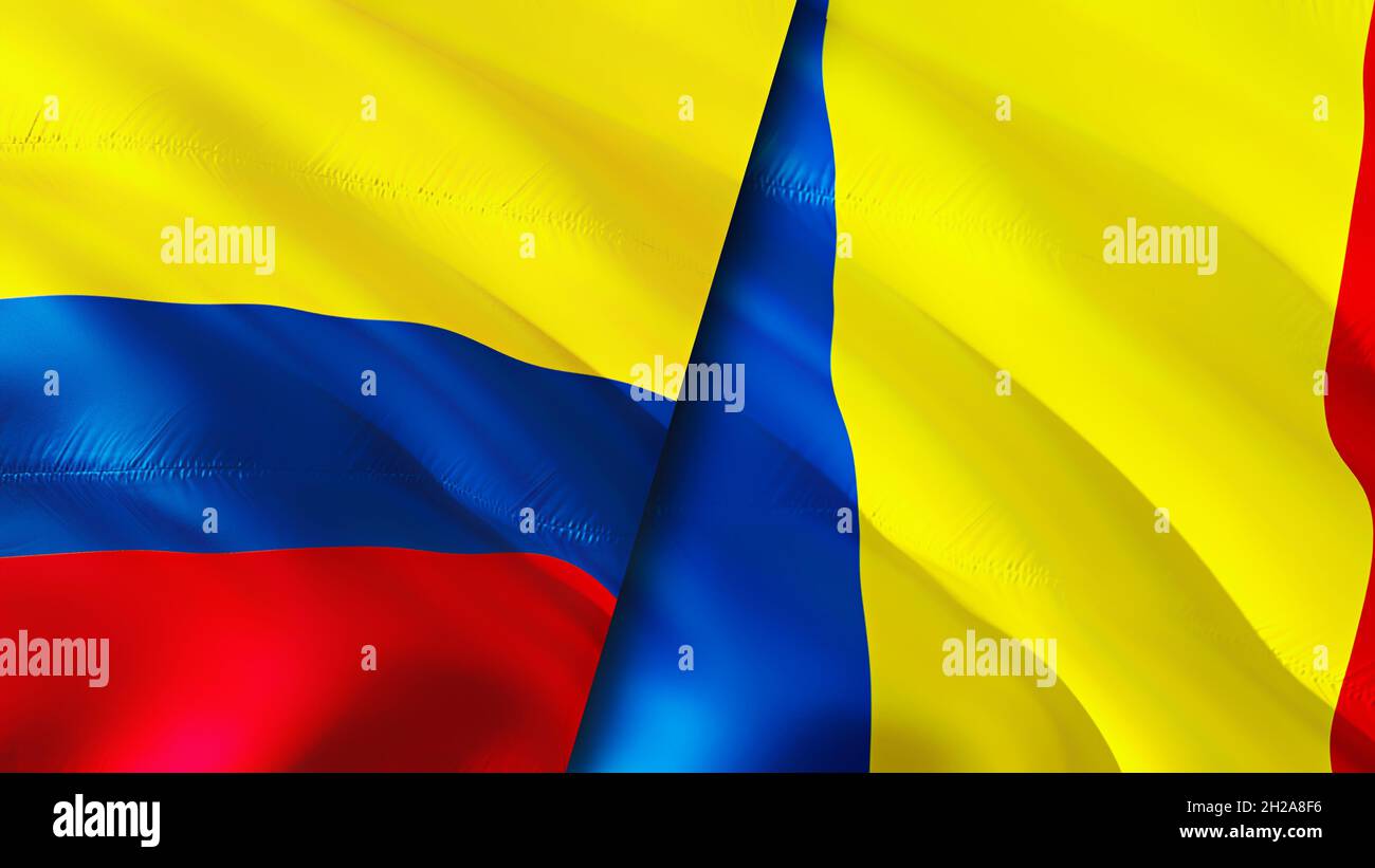 Colombia and Romania flags. 3D Waving flag design. Colombia Romania ...