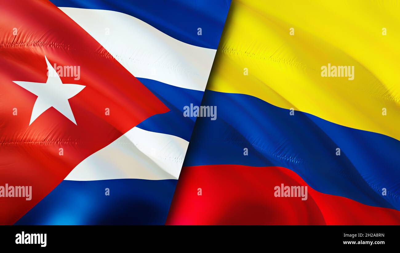 Cuba and Colombia flags. 3D Waving flag design. Cuba Colombia flag ...