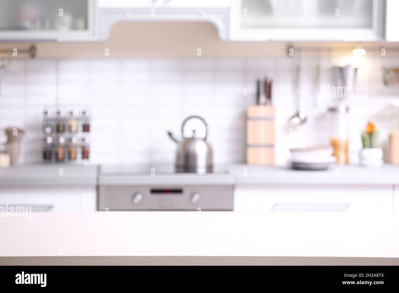 Modern kitchen interior, blurred view Stock Photo - Alamy