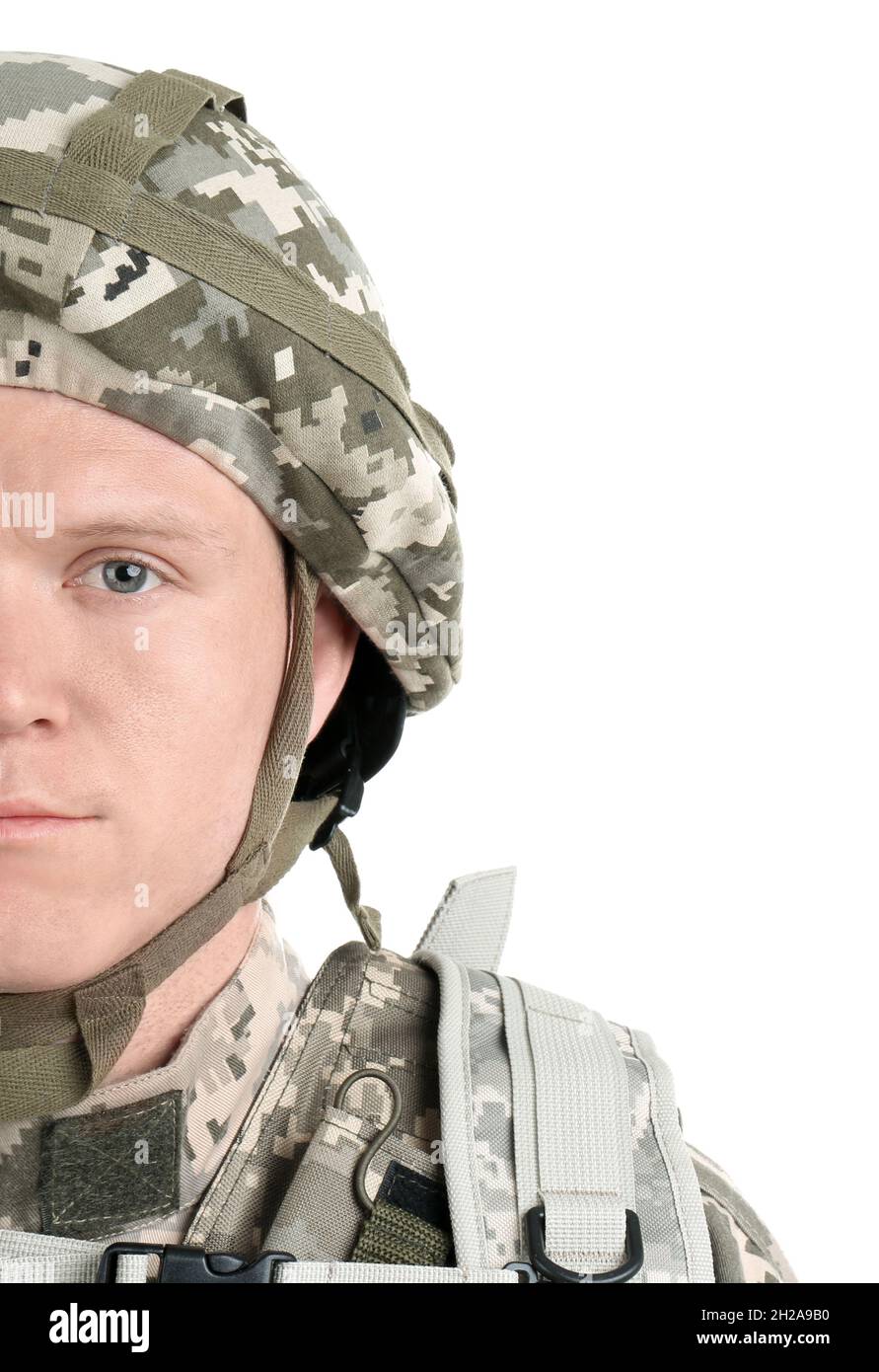 Male soldier on white background. Military service Stock Photo - Alamy