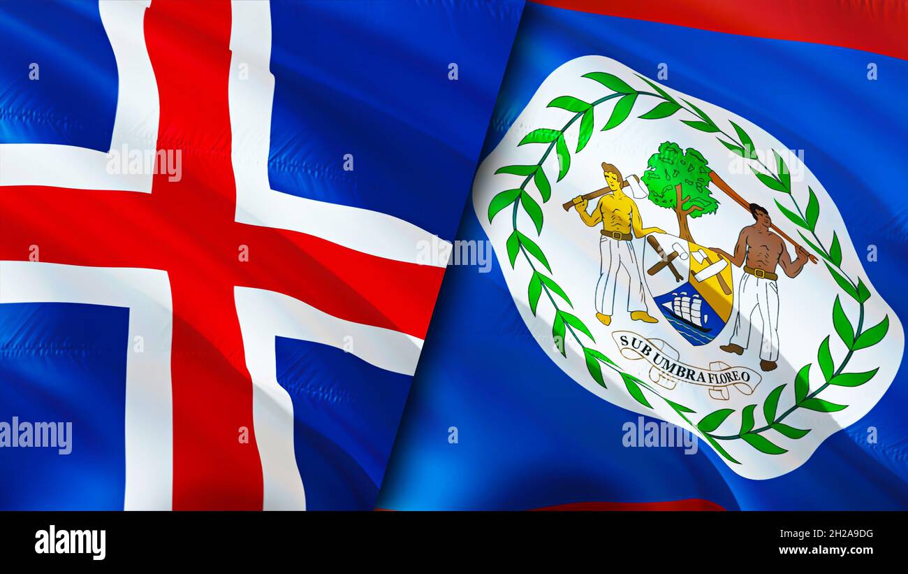 Iceland and Belize flags. 3D Waving flag design. Belize Iceland flag ...