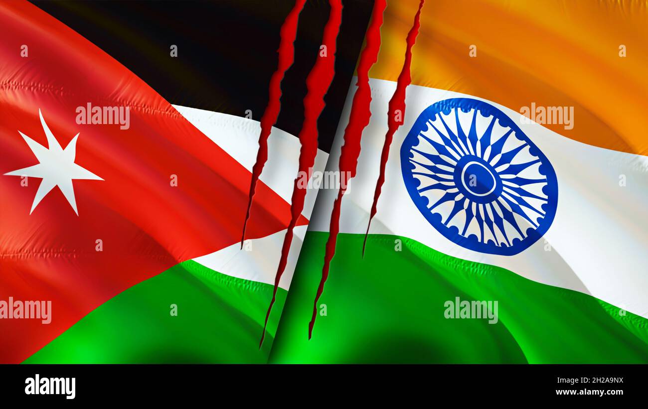 Jordan and India flags with scar concept. Waving flag,3D rendering ...