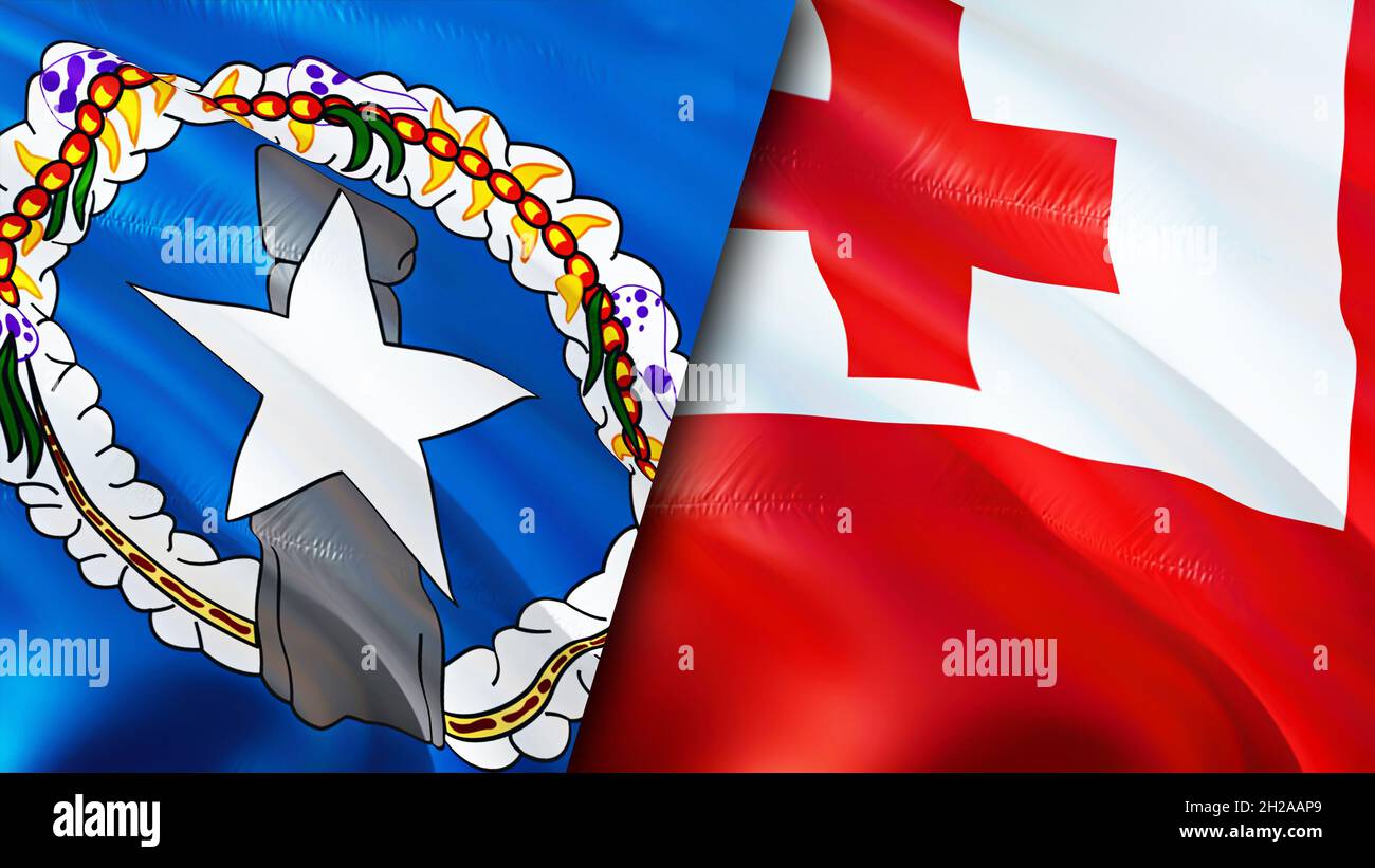 Mariana Islands and Tonga flags. 3D Waving flag design. Tonga Northern ...