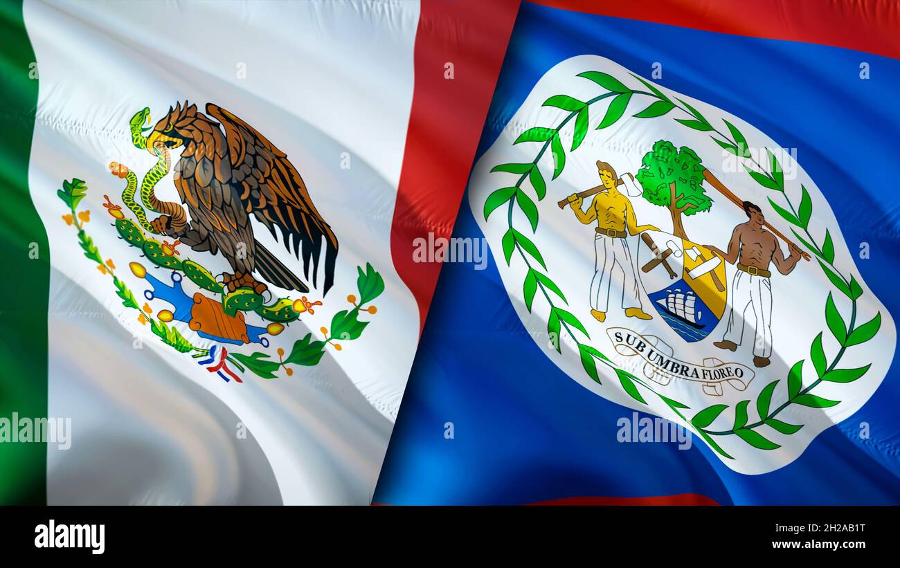 Mexico and Belize flags. 3D Waving flag design. Mexico Belize flag ...