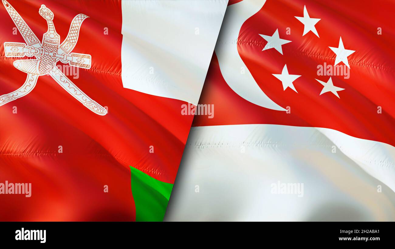 Oman and Singapore flags. 3D Waving flag design. Singapore Oman flag ...