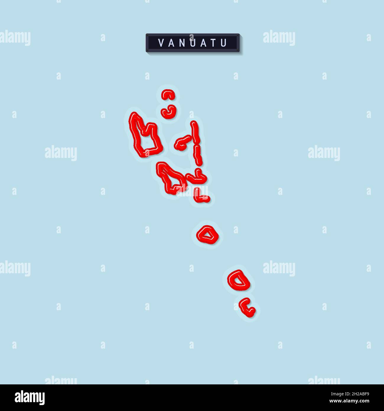 Vanuatu bold outline map. Glossy red border with soft shadow. Country ...