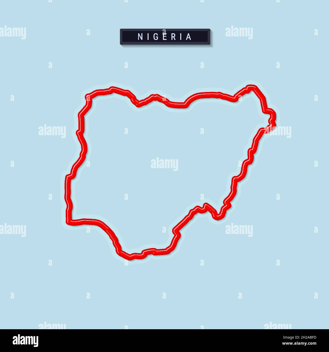Nigeria bold outline map. Glossy red border with soft shadow. Country ...