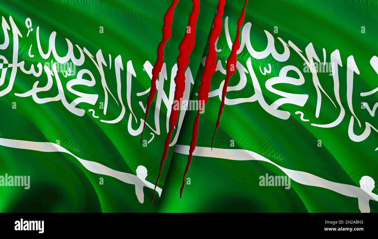 Saudi Arabia and Saudi Arabia flags with scar concept. Waving flag,3D ...