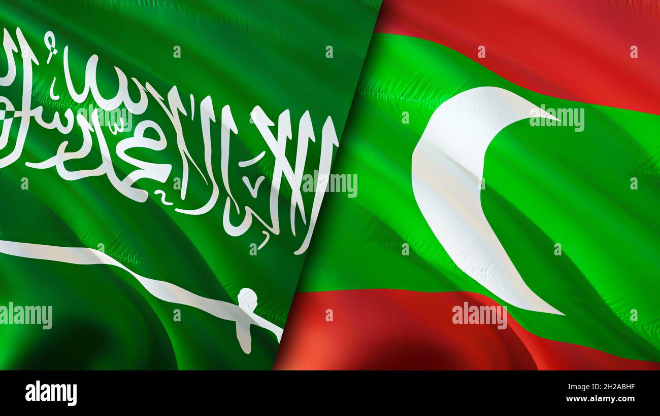 Saudi Arabia and Maldives flags. 3D Waving flag design. Maldives Saudi ...