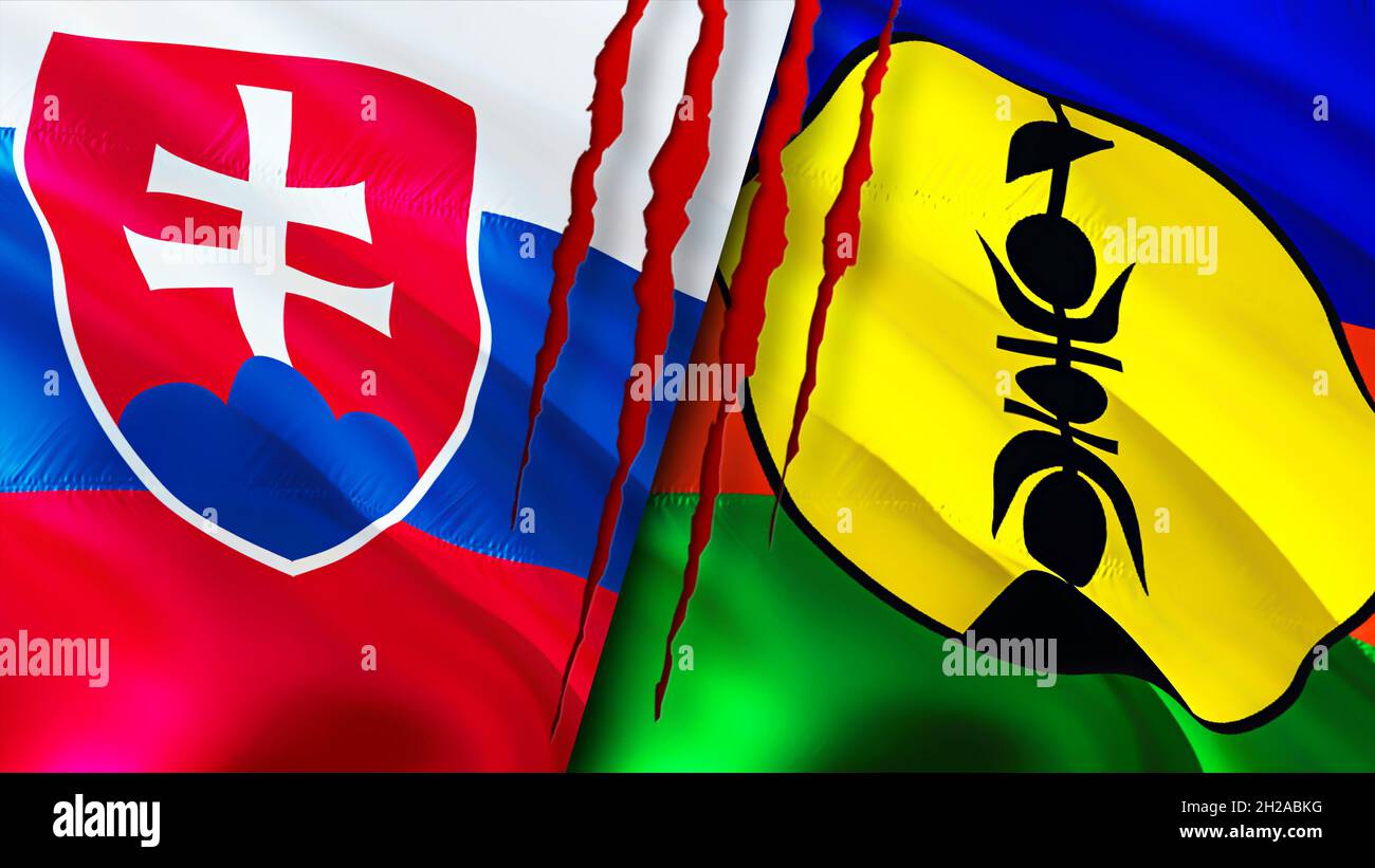 Slovakia and New Caledonia flags with scar concept. Waving flag,3D ...