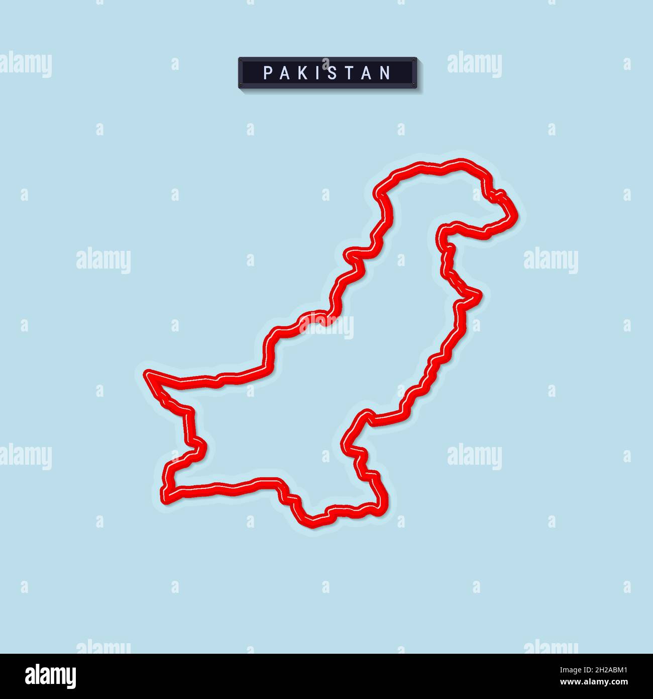 Pakistan bold outline map. Glossy red border with soft shadow. Country ...