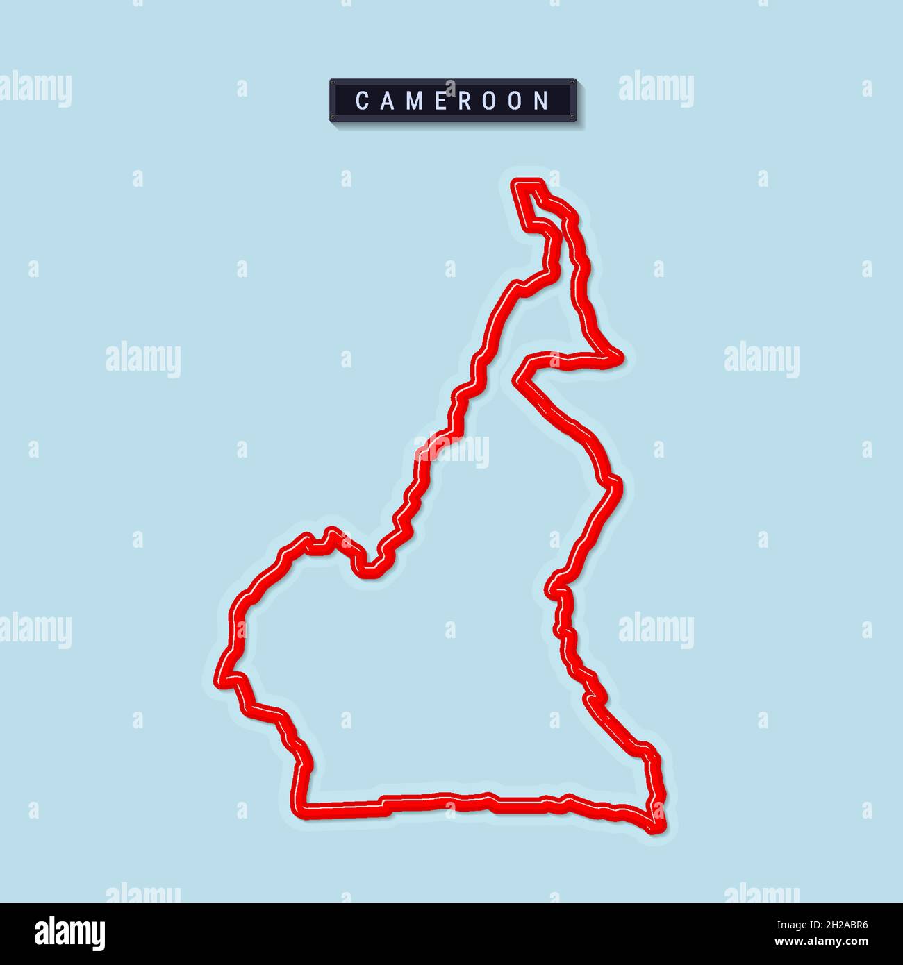 Cameroon bold outline map. Glossy red border with soft shadow. Country ...