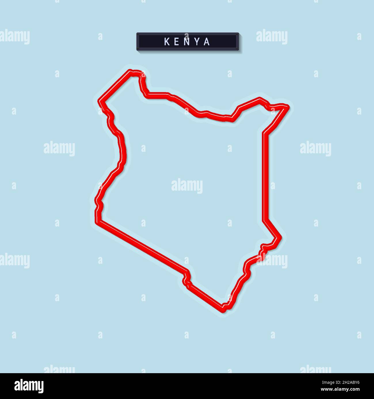 Kenya bold outline map. Glossy red border with soft shadow. Country ...