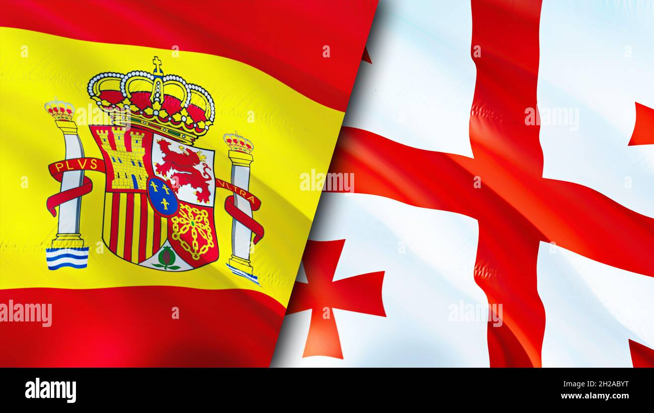 Spain and Georgia flags. 3D Waving flag design. Spain Georgia flag ...