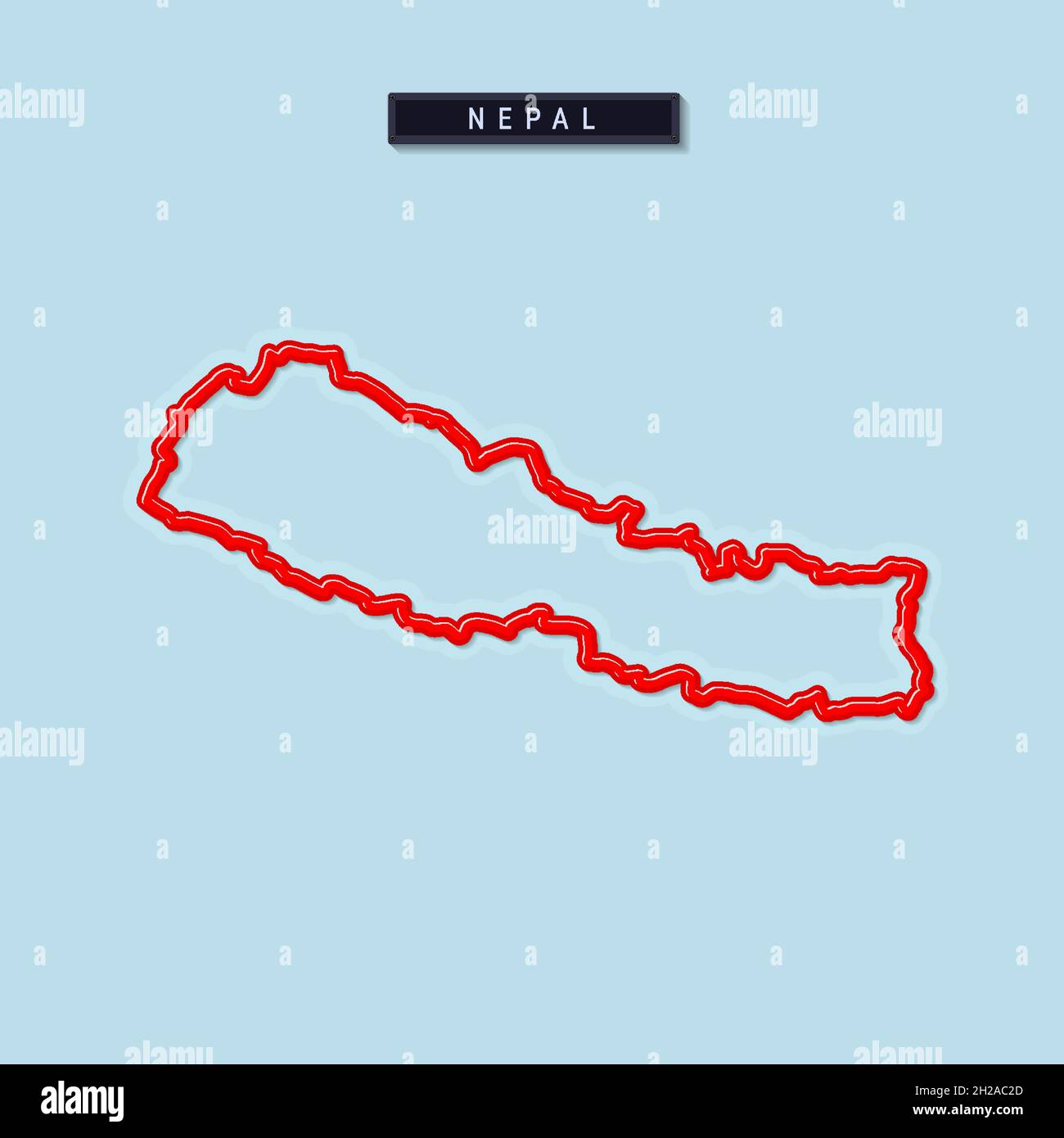 Nepal bold outline map. Glossy red border with soft shadow. Country ...