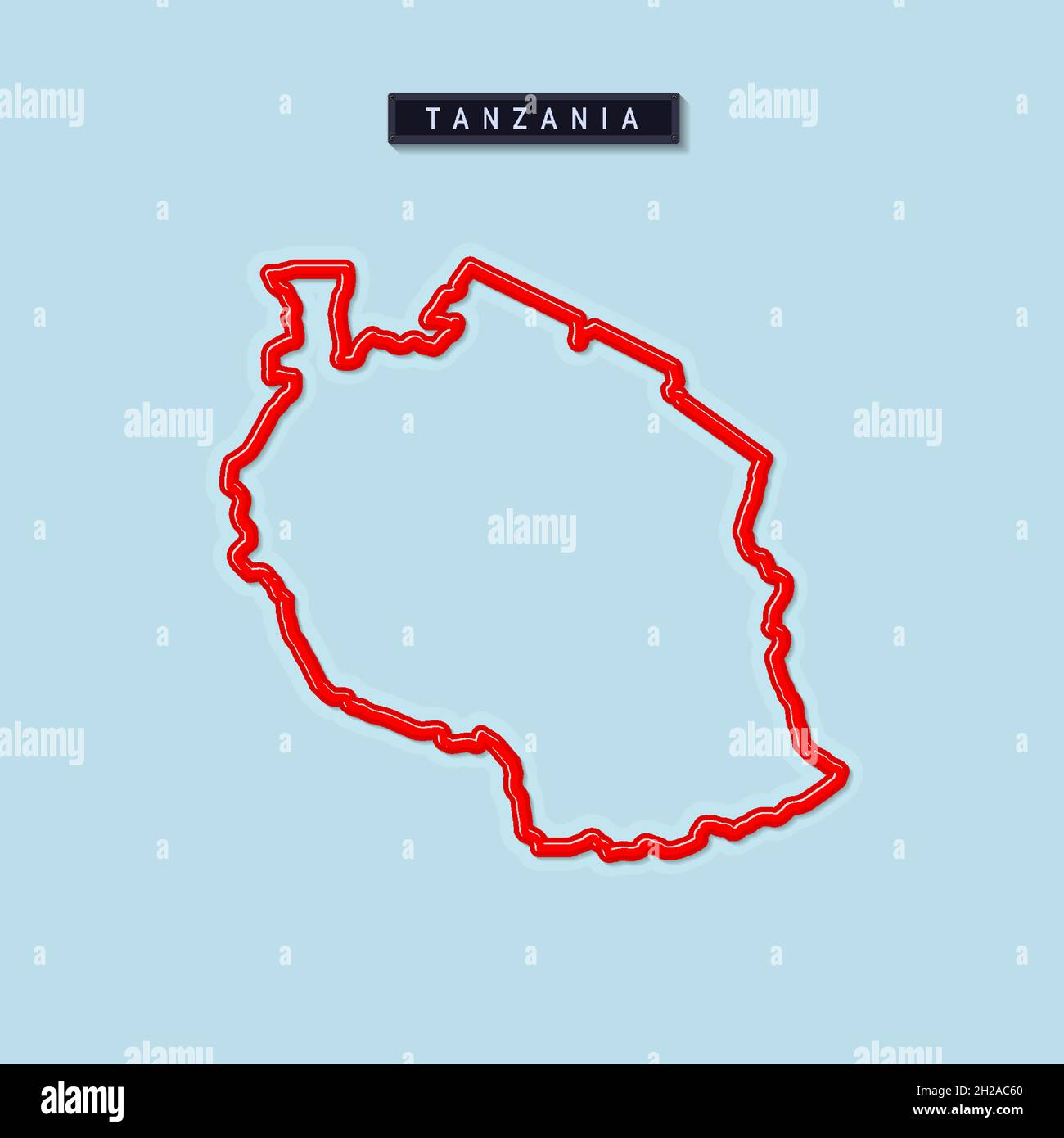 Tanzania Bold Outline Map Glossy Red Border With Soft Shadow Country