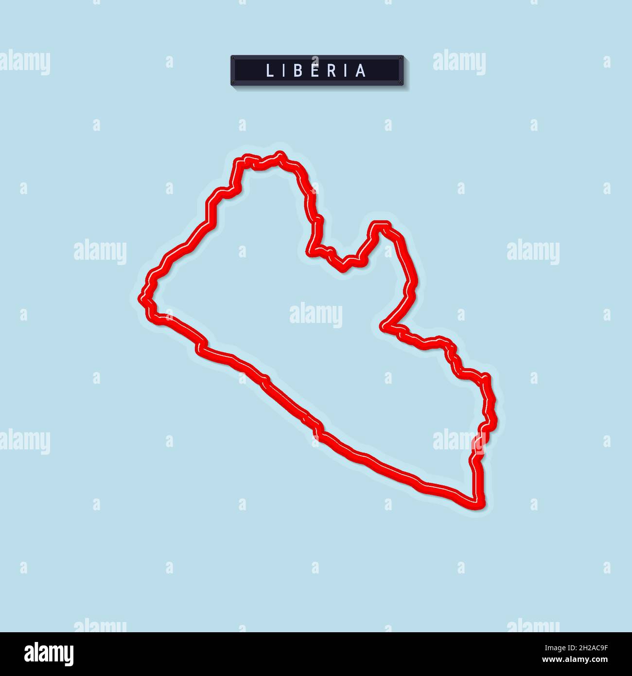 Liberia bold outline map. Glossy red border with soft shadow. Country ...