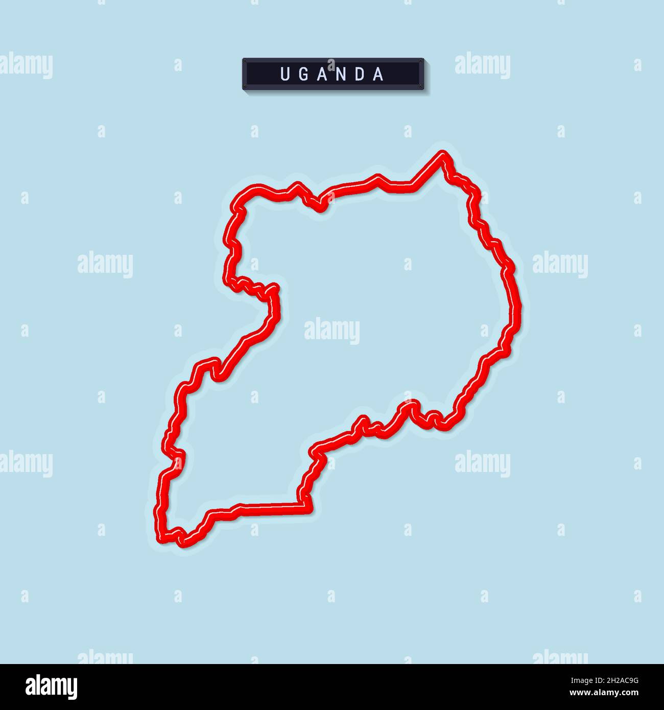 Uganda Bold Outline Map Glossy Red Border With Soft Shadow Country