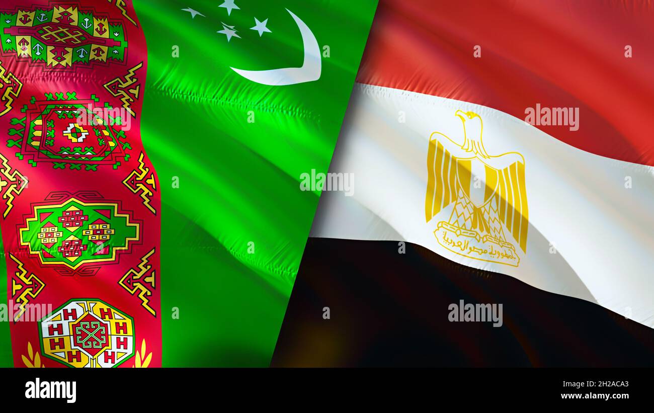 Turkmenistan and Egypt flags. 3D Waving flag design. Turkmenistan Egypt ...