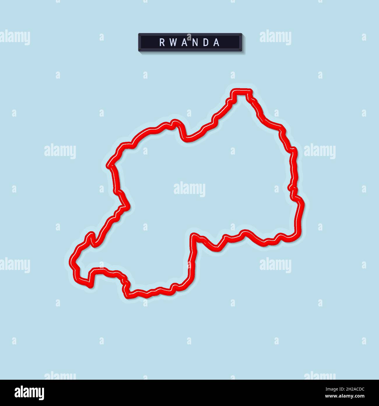 Rwanda bold outline map. Glossy red border with soft shadow. Country ...