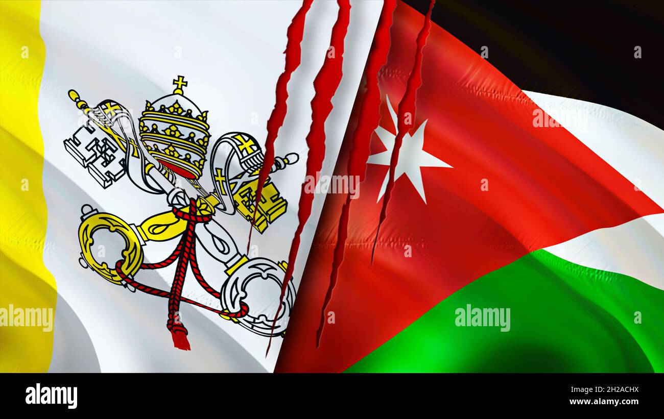 Vatican and Jordan flags with scar concept. Waving flag,3D rendering ...